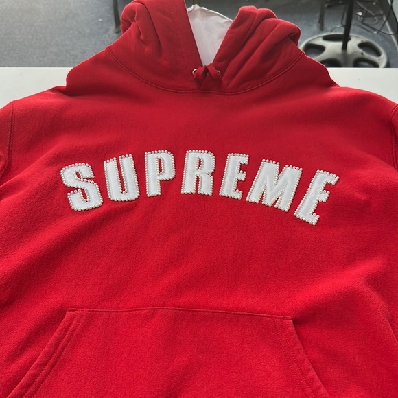Supreme | Shirts | Red Supreme Beaded Logo Hoody | Poshmark
